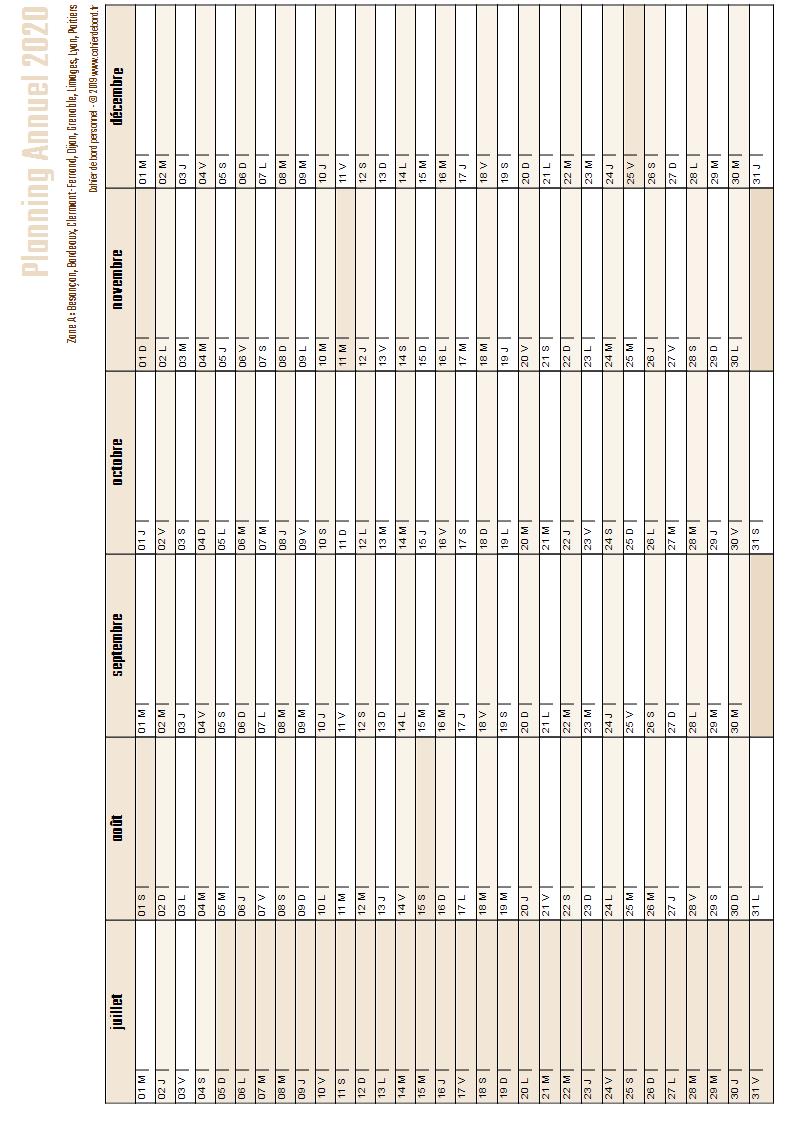 Planning annuel 2020 (janvier-décembre) - Cahier De Bord
