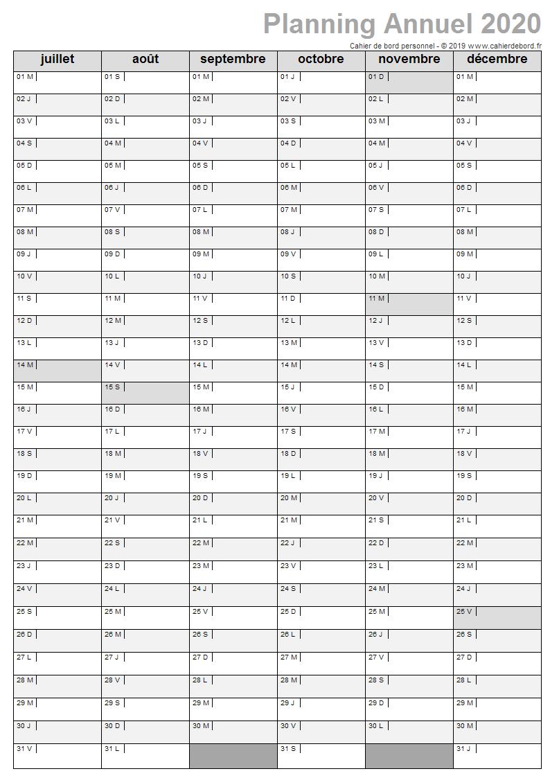 Planning annuel 2020 (janvier-décembre) - Cahier De Bord