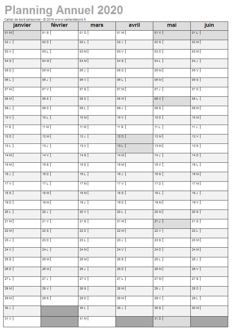 Planning annuel 2020 (janvier-décembre) - Cahier De Bord