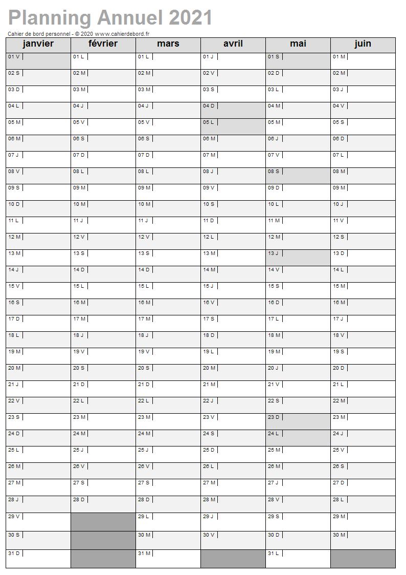 Planning annuel 2021 (janvier-décembre) - Cahier De Bord